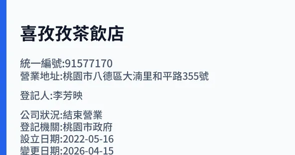 喜孜孜茶飲店的照片-統編 91577170(桃園市) 公司登記資料與營業項目詳細圖表