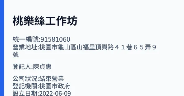 桃樂絲工作坊的照片-統編 91581060(桃園市) 公司登記資料與營業項目詳細圖表