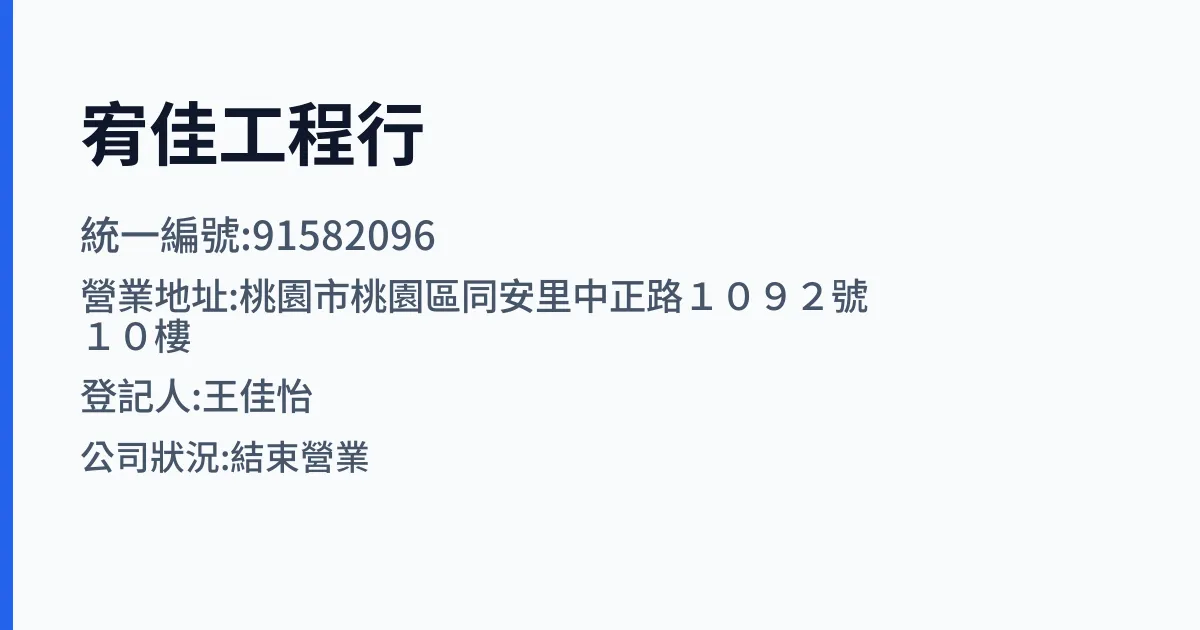 宥佳工程行 - 統編 91582096(桃園市) 公司登記資料與營業項目詳細圖表