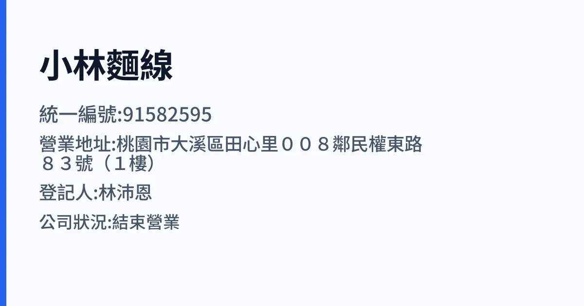 小林麵線 - 統編 91582595(桃園市) 公司登記資料與營業項目詳細圖表
