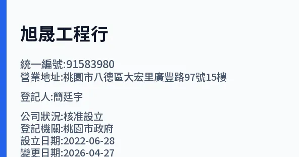 旭晟工程行的照片-統編 91583980(桃園市) 公司登記資料與營業項目詳細圖表