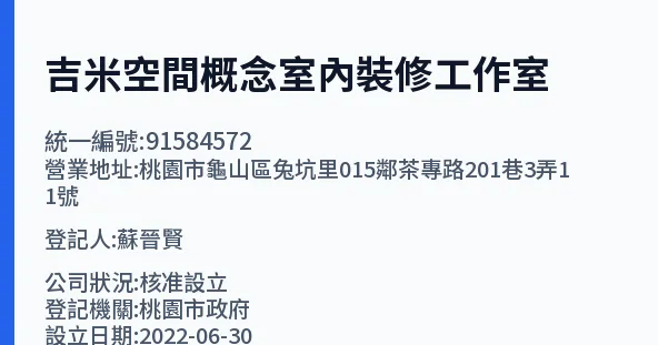 吉米空間概念室內裝修工作室的照片-統編 91584572(桃園市) 公司登記資料與營業項目詳細圖表