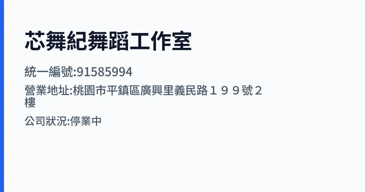 芯舞紀舞蹈工作室 - 統編 91585994（桃園市） 公司登記資料與營業項目詳細圖表