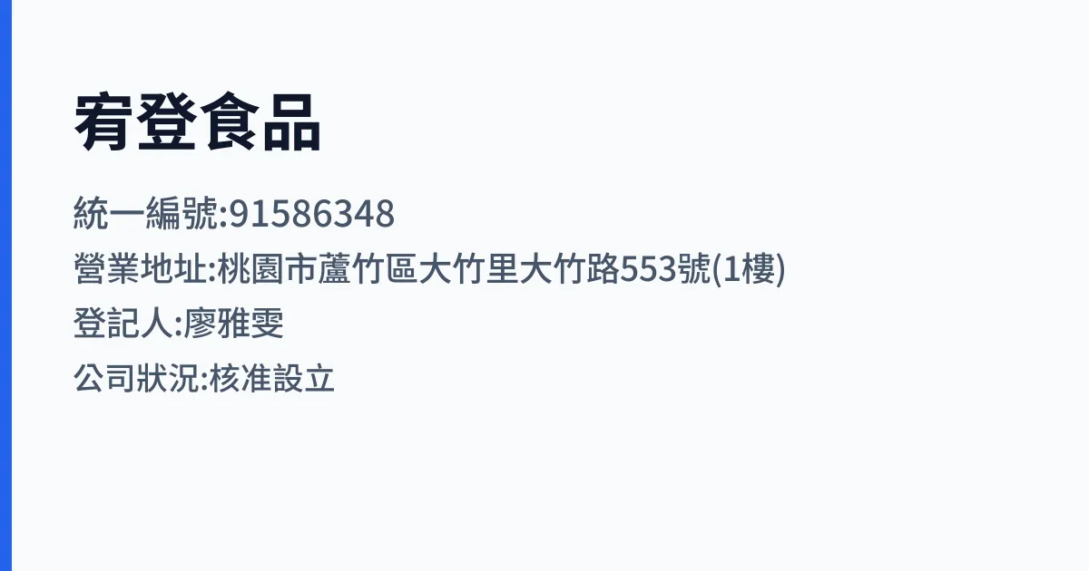 宥登食品 - 統編 91586348(桃園市) 公司登記資料與營業項目詳細圖表