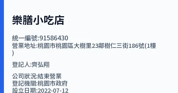 樂膳小吃店的照片-統編 91586430(桃園市) 公司登記資料與營業項目詳細圖表