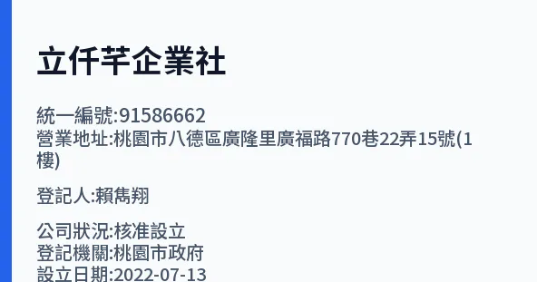 立仟芊企業社的照片-統編 91586662(桃園市) 公司登記資料與營業項目詳細圖表
