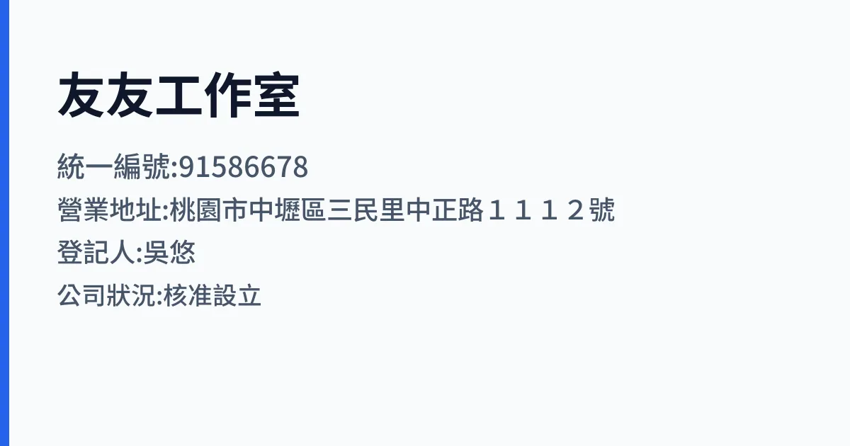 友友工作室 - 統編 91586678(桃園市) 公司登記資料與營業項目詳細圖表