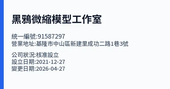 黑鴉微縮模型工作室的照片-統編 91587297(基隆市) 公司登記資料與營業項目詳細圖表