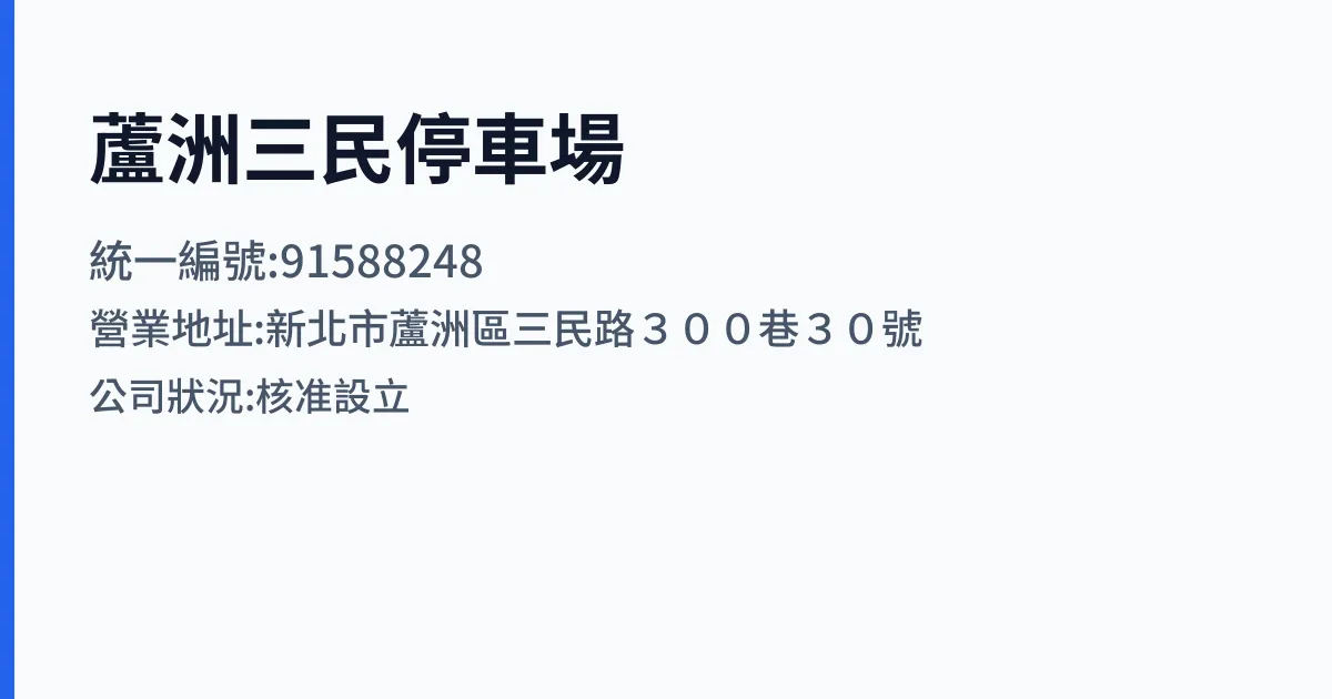 蘆洲三民停車場 - 統編 91588248(新北市) 公司登記資料與營業項目詳細圖表