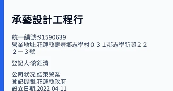 承藝設計工程行的照片-統編 91590639(花蓮縣) 公司登記資料與營業項目詳細圖表