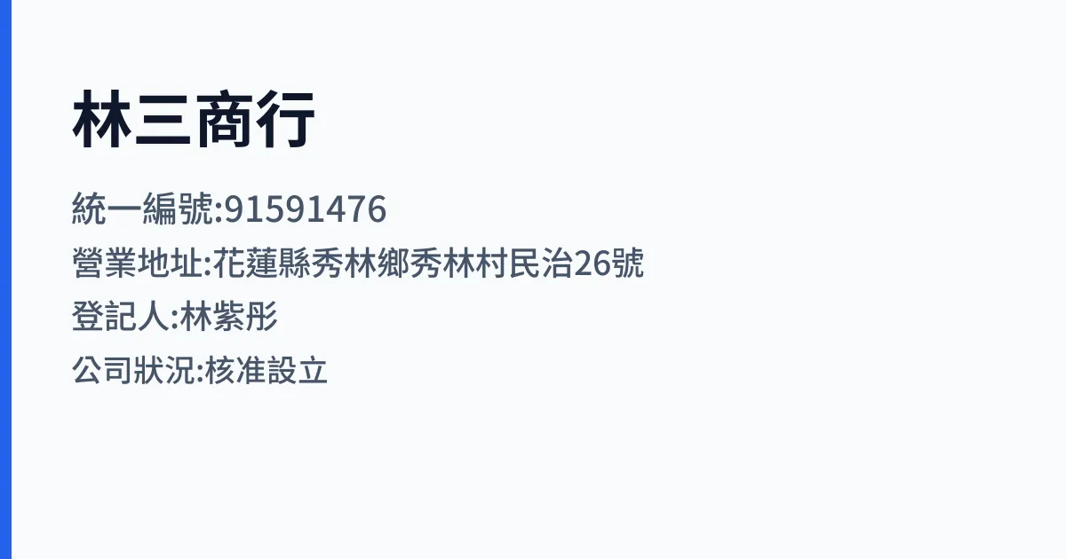 林三商行 - 統編 91591476(花蓮縣) 公司登記資料與營業項目詳細圖表