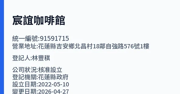 宸誼咖啡館的照片-統編 91591715(花蓮縣) 公司登記資料與營業項目詳細圖表