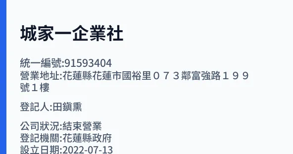 城家一企業社的照片-統編 91593404(花蓮縣) 公司登記資料與營業項目詳細圖表