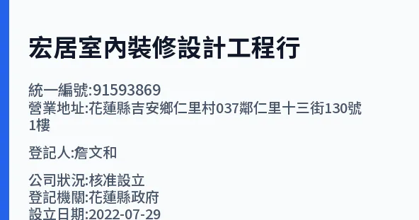 宏居室內裝修設計工程行的照片-統編 91593869(花蓮縣) 公司登記資料與營業項目詳細圖表