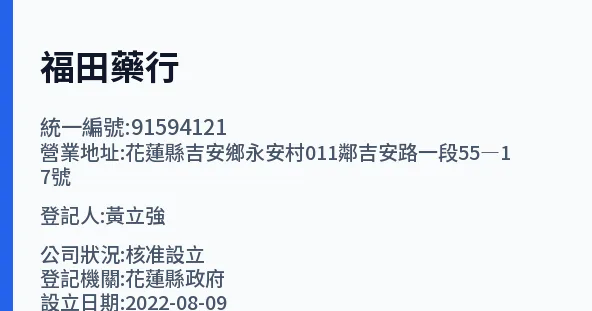 福田藥行的照片-統編 91594121(花蓮縣) 公司登記資料與營業項目詳細圖表