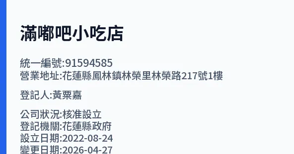 滿嘟吧小吃店的照片-統編 91594585(花蓮縣) 公司登記資料與營業項目詳細圖表