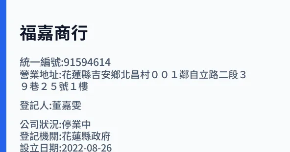 福嘉商行的照片-統編 91594614(花蓮縣) 公司登記資料與營業項目詳細圖表