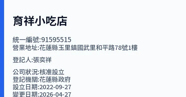 育祥小吃店的照片-統編 91595515(花蓮縣) 公司登記資料與營業項目詳細圖表