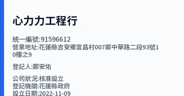 心力力工程行的照片-統編 91596612(花蓮縣) 公司登記資料與營業項目詳細圖表