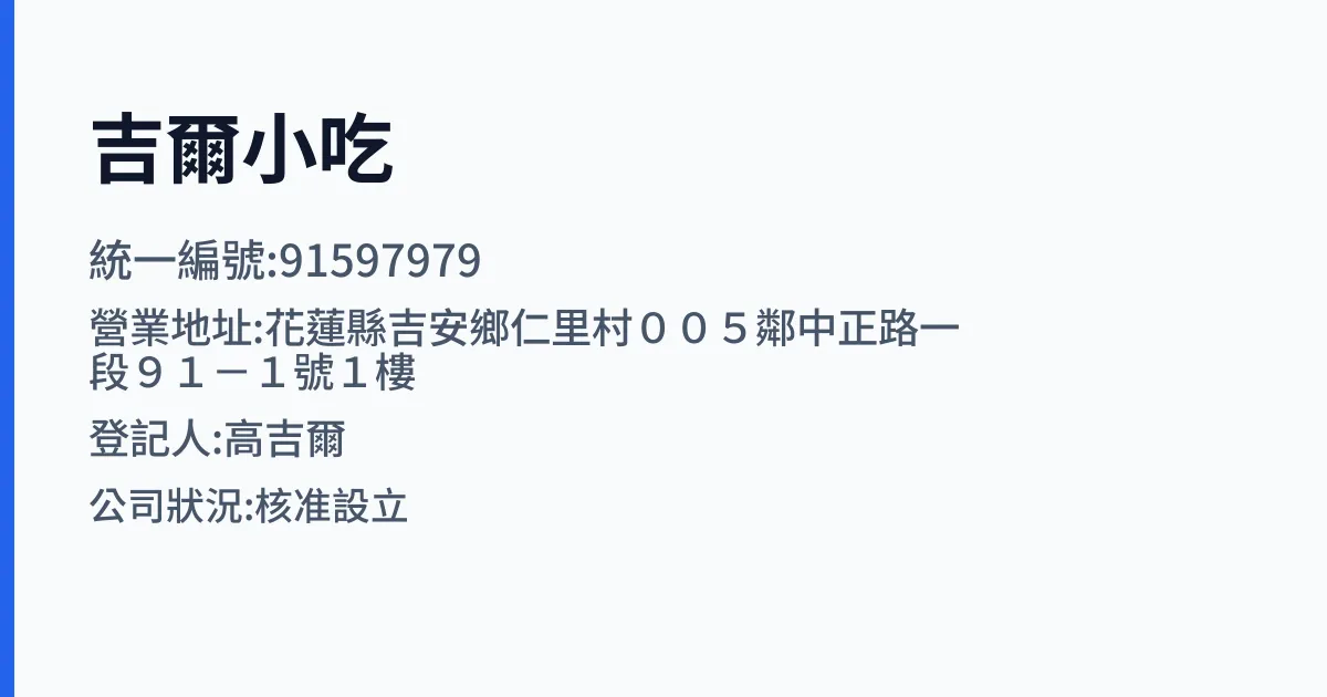 吉爾小吃 - 統編 91597979(花蓮縣) 公司登記資料與營業項目詳細圖表