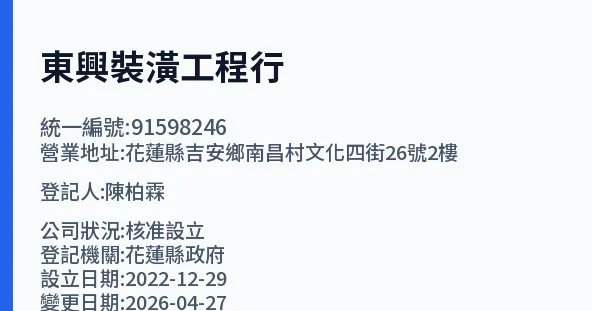 東興裝潢工程行的照片-統編 91598246(花蓮縣) 公司登記資料與營業項目詳細圖表