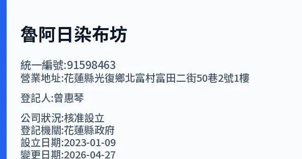 魯阿日染布坊的照片-統編 91598463(花蓮縣) 公司登記資料與營業項目詳細圖表
