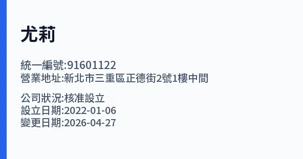 尤莉的照片-統編 91601122(新北市) 公司登記資料與營業項目詳細圖表