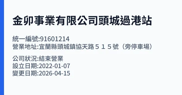 金卯事業有限公司頭城過港站的照片-統編 91601214(宜蘭縣) 公司登記資料與營業項目詳細圖表