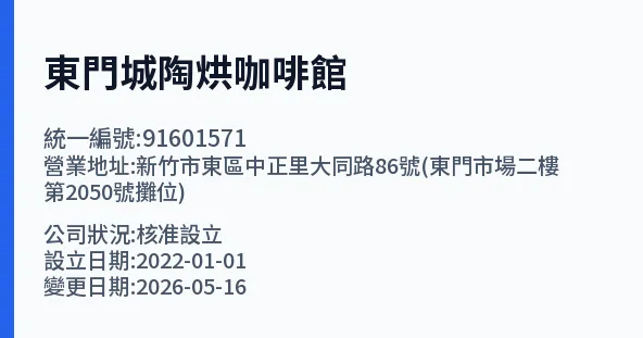 東門城陶烘咖啡館的照片-統編 91601571(新竹市) 公司登記資料與營業項目詳細圖表