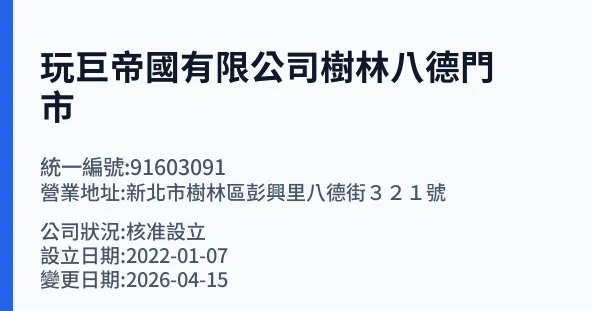 玩巨帝國有限公司樹林八德門市的照片-統編 91603091(新北市) 公司登記資料與營業項目詳細圖表
