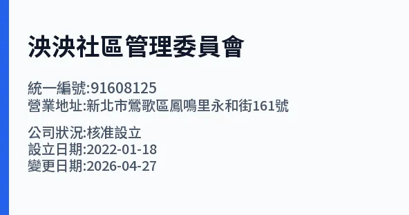 泱泱社區管理委員會的照片-統編 91608125(新北市) 公司登記資料與營業項目詳細圖表