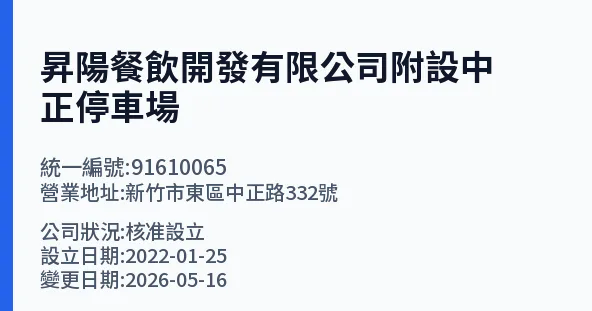 昇陽餐飲開發有限公司附設中正停車場的照片-統編 91610065(新竹市) 公司登記資料與營業項目詳細圖表