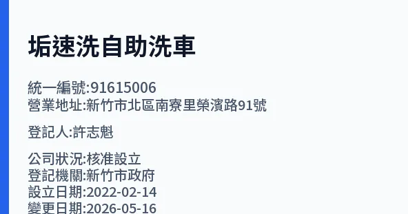 垢速洗自助洗車的照片-統編 91615006(新竹市) 公司登記資料與營業項目詳細圖表