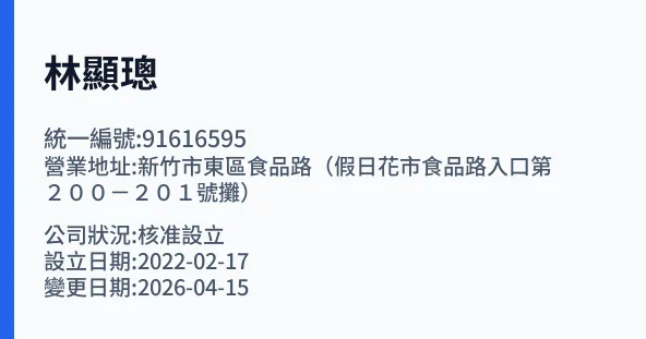 林顯璁的照片-統編 91616595(新竹市) 公司登記資料與營業項目詳細圖表