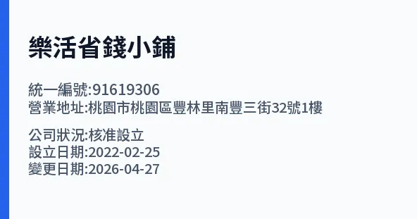 樂活省錢小鋪的照片-統編 91619306(桃園市) 公司登記資料與營業項目詳細圖表