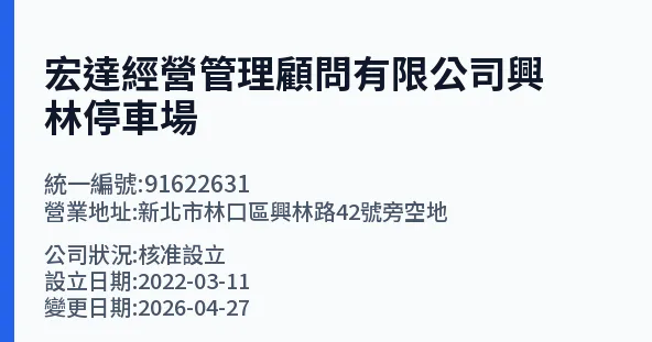 宏達經營管理顧問有限公司興林停車場的照片-統編 91622631(新北市) 公司登記資料與營業項目詳細圖表