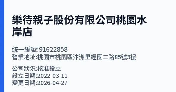 樂待親子股份有限公司桃園水岸店的照片-統編 91622858(桃園市) 公司登記資料與營業項目詳細圖表
