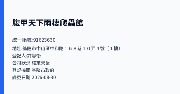腹甲天下兩棲爬蟲館的照片-統編 91623630(基隆市) 公司登記資料與營業項目詳細圖表