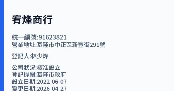 宥烽商行的照片-統編 91623821(基隆市) 公司登記資料與營業項目詳細圖表