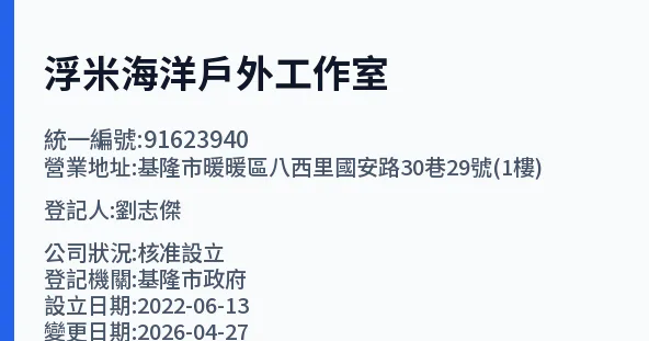 浮米海洋戶外工作室的照片-統編 91623940(基隆市) 公司登記資料與營業項目詳細圖表