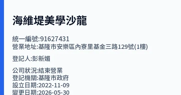 海維堤美學沙龍的照片-統編 91627431(基隆市) 公司登記資料與營業項目詳細圖表