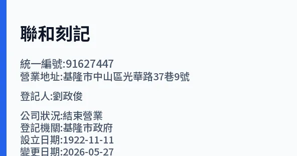 聯和刻記的照片-統編 91627447(基隆市) 公司登記資料與營業項目詳細圖表