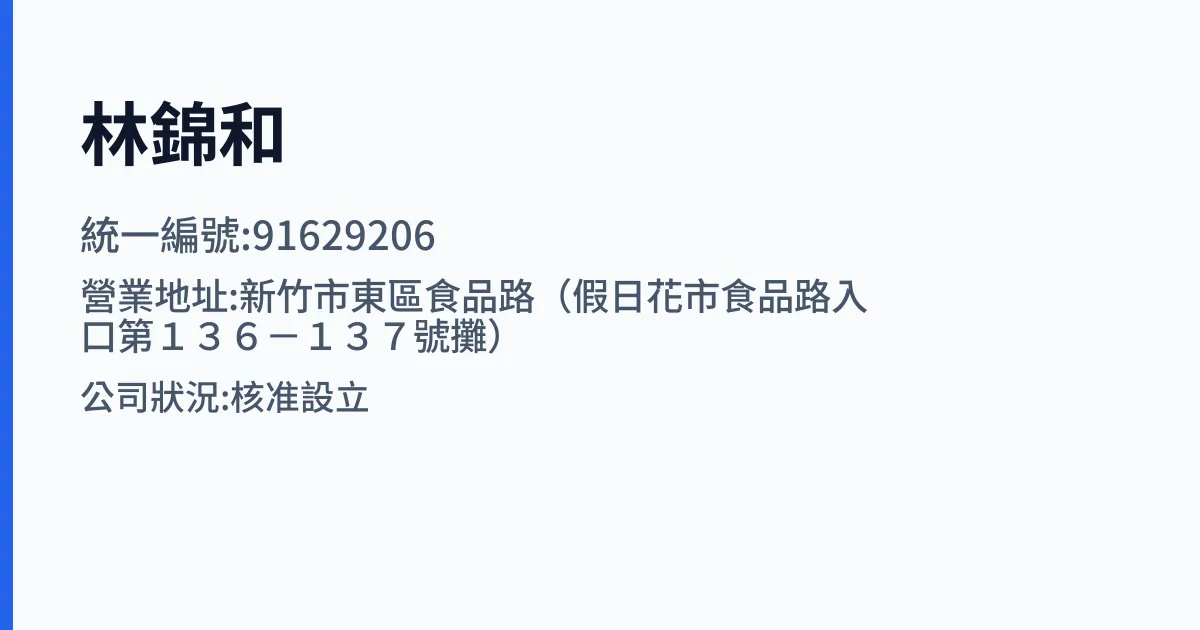 林錦和 - 統編 91629206(新竹市) 公司登記資料與營業項目詳細圖表