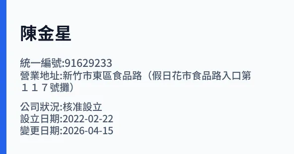 陳金星的照片-統編 91629233(新竹市) 公司登記資料與營業項目詳細圖表