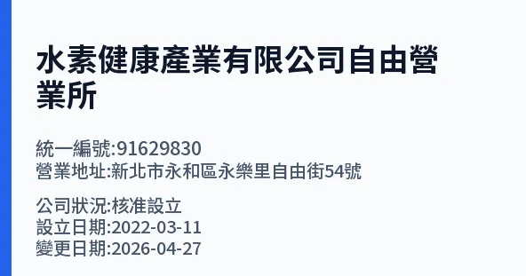水素健康產業有限公司自由營業所的照片-統編 91629830(新北市) 公司登記資料與營業項目詳細圖表