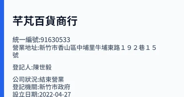 芊芃百貨商行的照片-統編 91630533(新竹市) 公司登記資料與營業項目詳細圖表