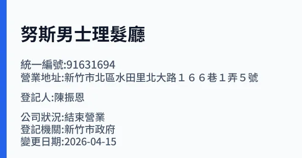 努斯男士理髮廳的照片-統編 91631694(新竹市) 公司登記資料與營業項目詳細圖表