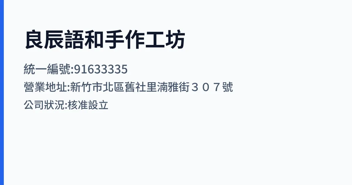 良辰語和手作工坊 - 統編 91633335（新竹市） 公司登記資料與營業項目詳細圖表
