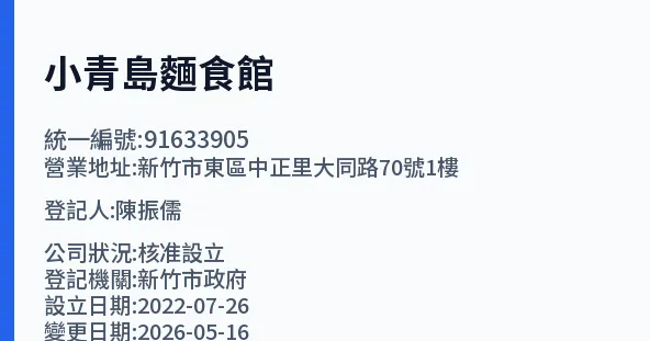 小青島麵食館的照片-統編 91633905(新竹市) 公司登記資料與營業項目詳細圖表