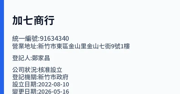 加七商行的照片-統編 91634340(新竹市) 公司登記資料與營業項目詳細圖表